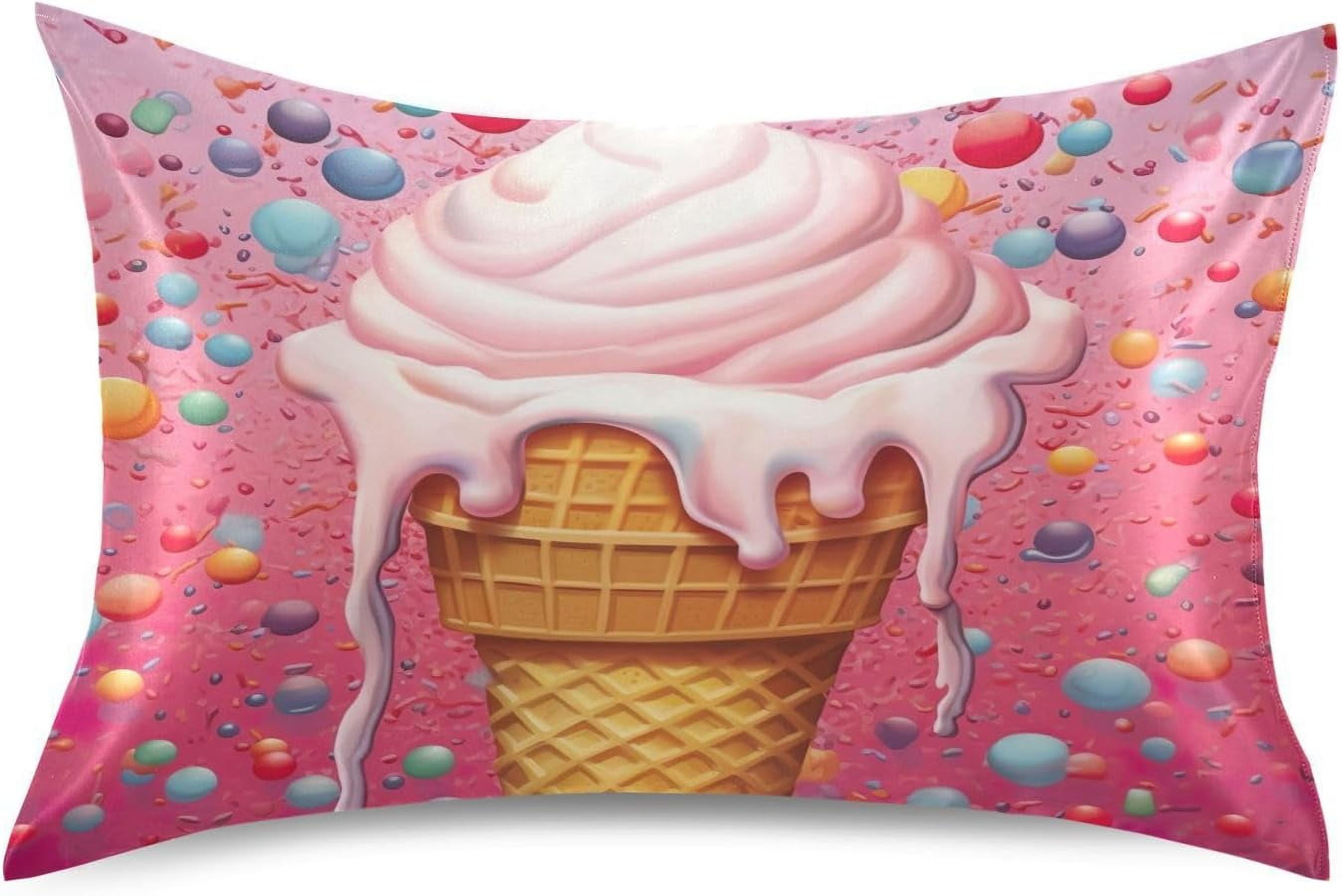 GZHJMY Satin Pillowcase for Hair and Skin, Ice Cream Cooling Pillow ...