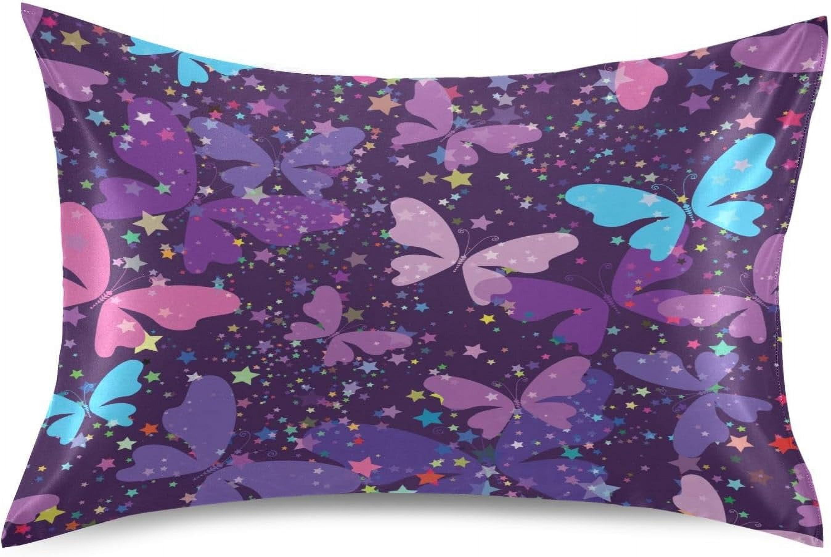 GZHJMY Satin Pillowcase for Hair and Skin, Purple Butterfly Cooling ...