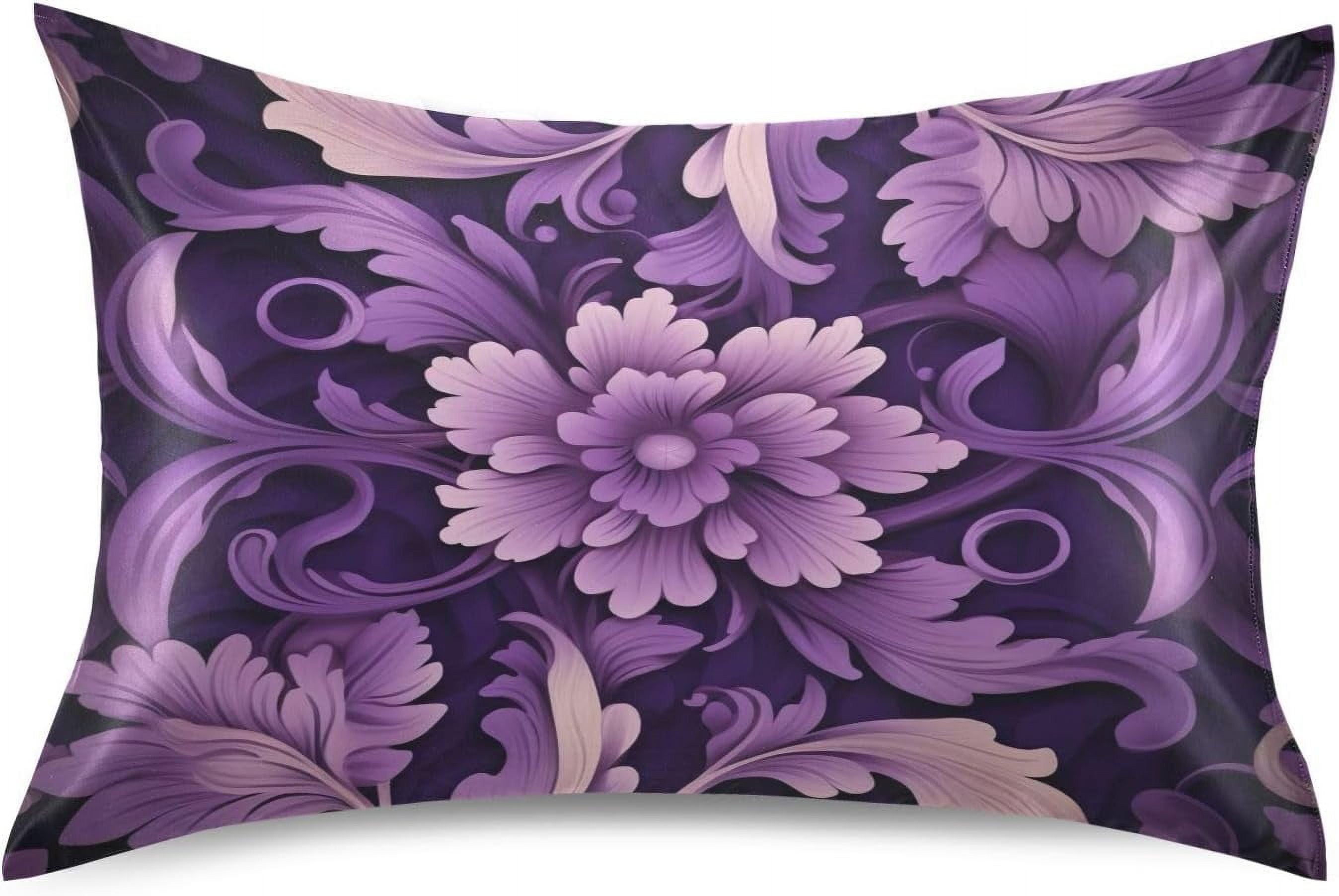 GZHJMY Satin Pillowcase for Hair and Skin, Purple Flowers Cooling ...
