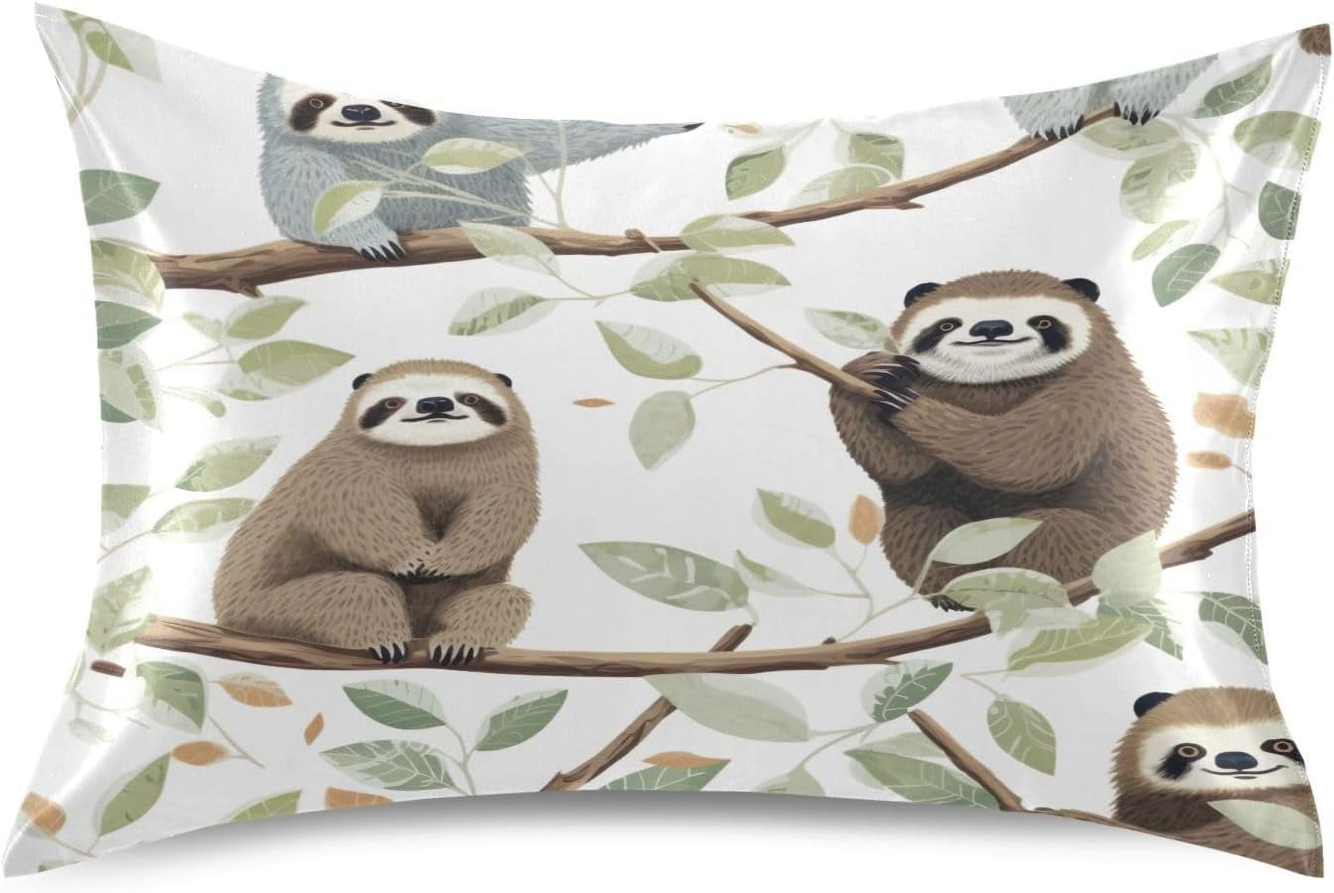 GZHJMY Satin Pillowcase for Hair and Skin, Sloth Leaves Cooling Pillow ...