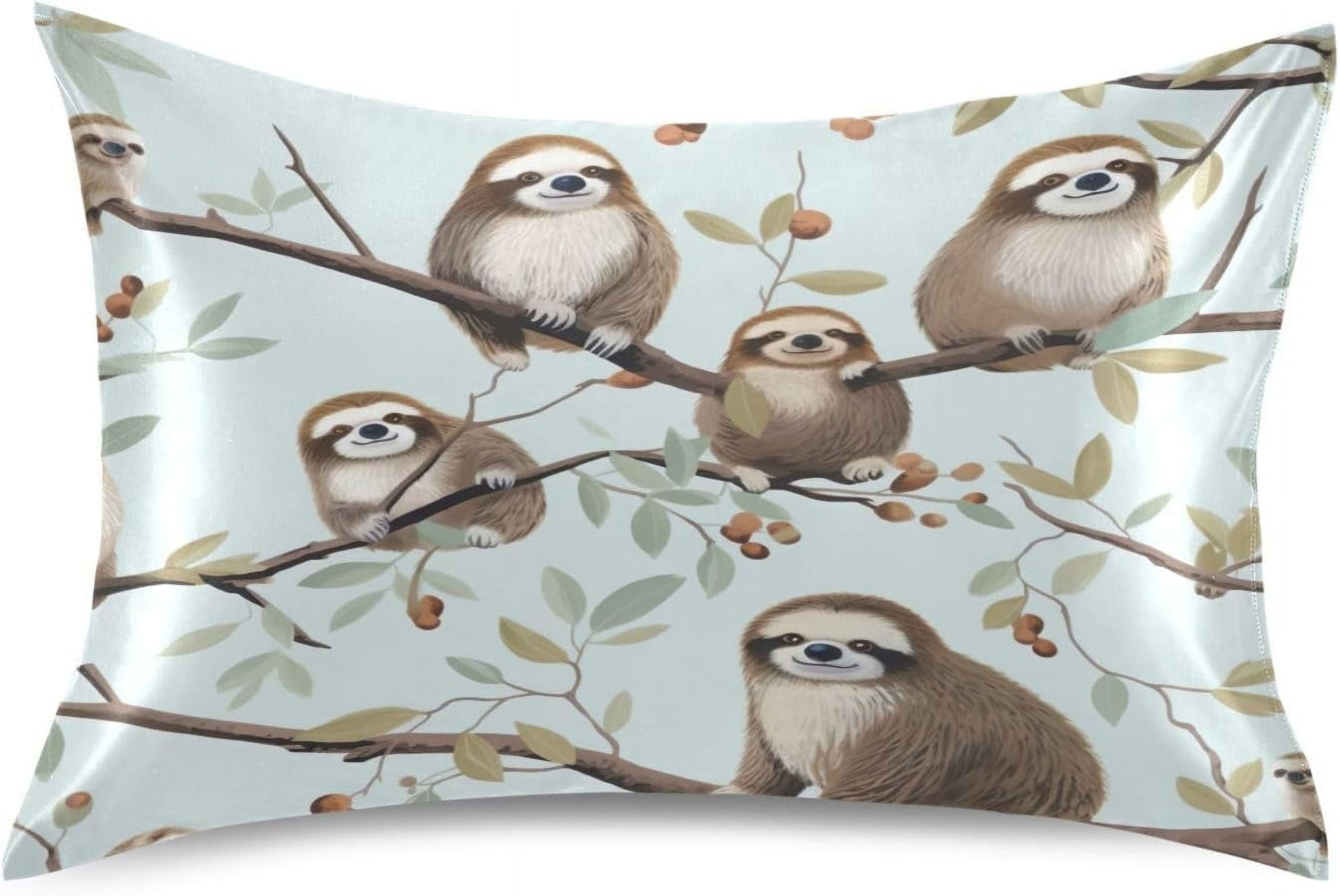 GZHJMY Satin Pillowcase for Hair and Skin, Sloth Leaves Cooling Pillow ...
