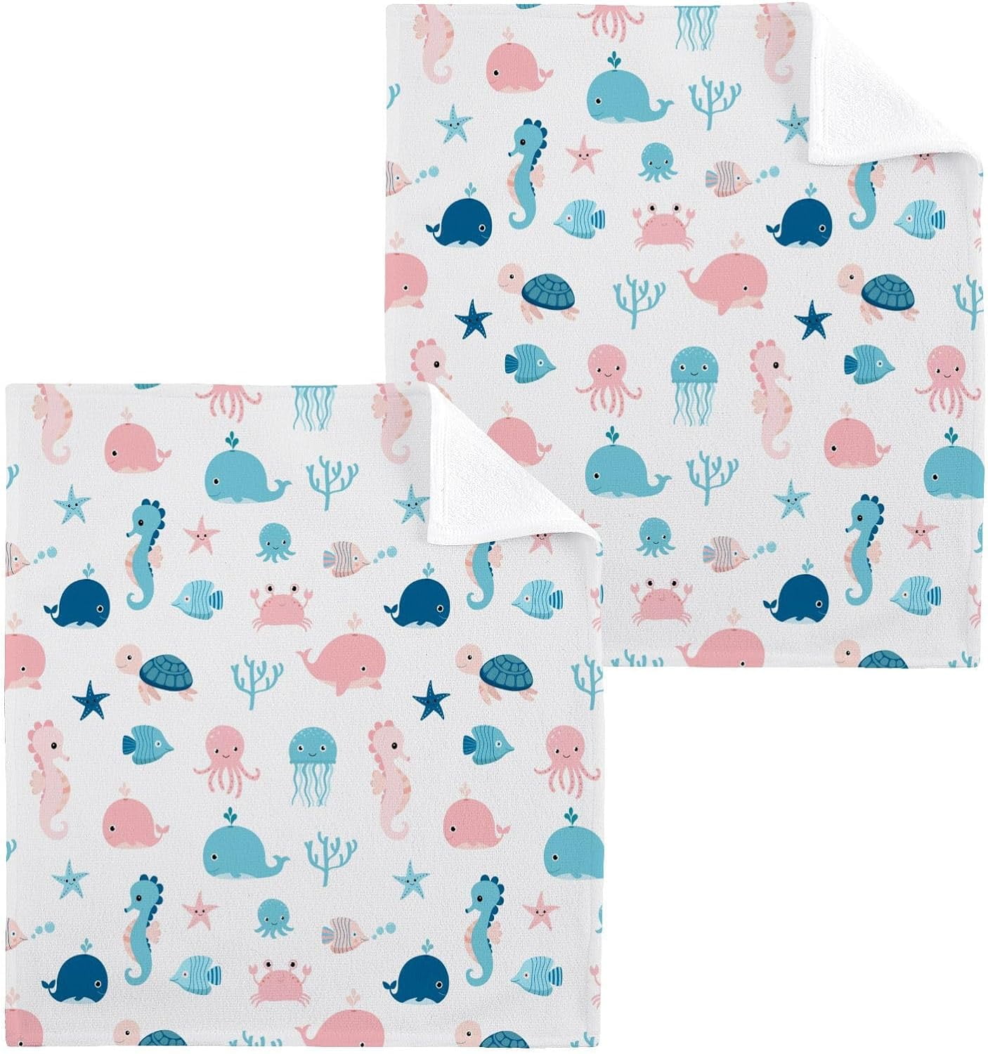 GZHJMY Sea Animals Wash Cloth Set of 4, 12 x 12 Inch Cotton Baby ...