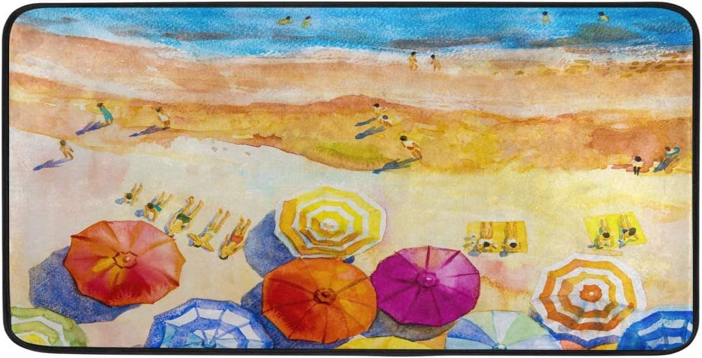 GZHJMY Sea Beach Anti Fatigue Kitchen Floor Mat, Watercolor Ocean Beach ...