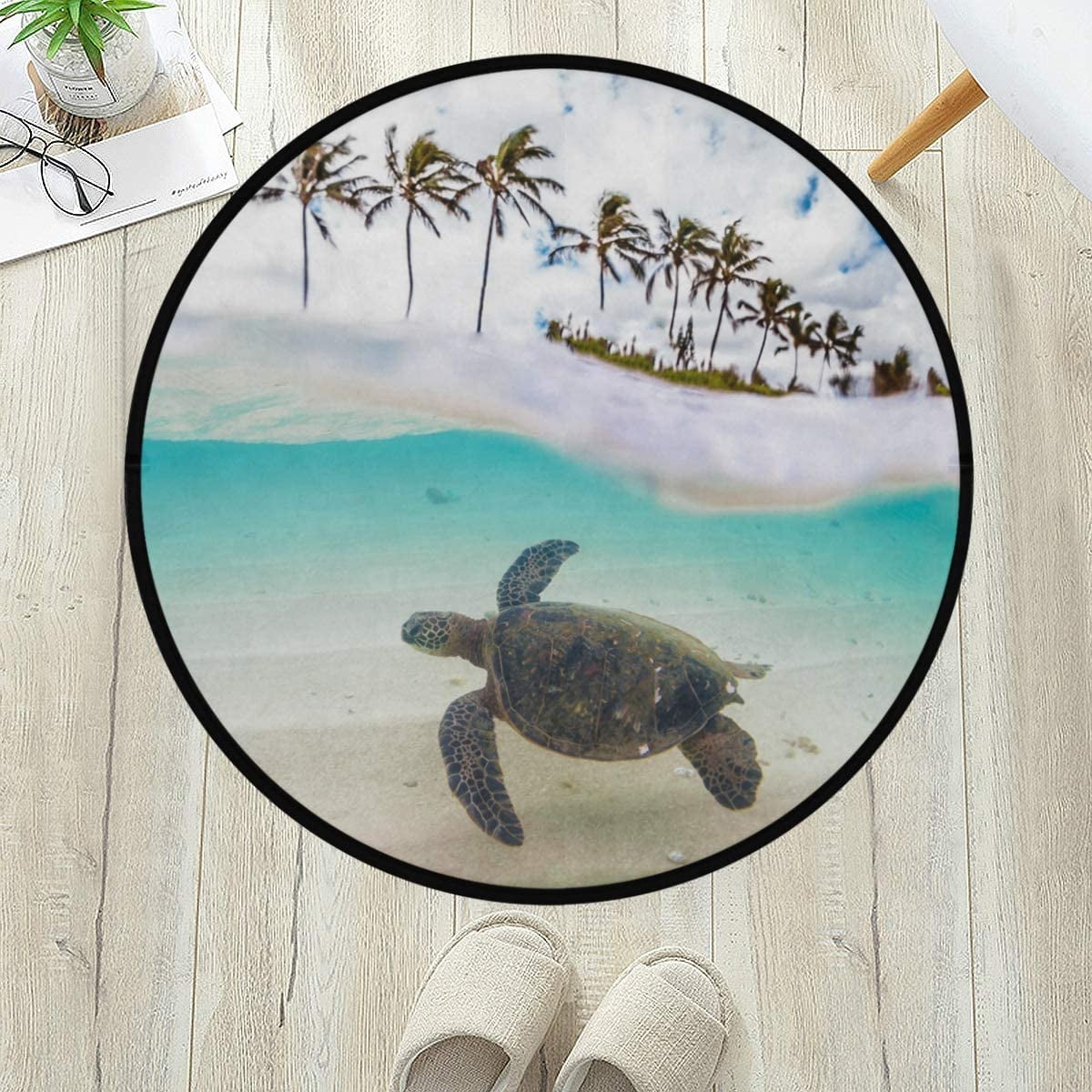 GZHJMY Sea Beach Anti Fatigue Round Area Rug, Turtle Non Slip Absorbent ...