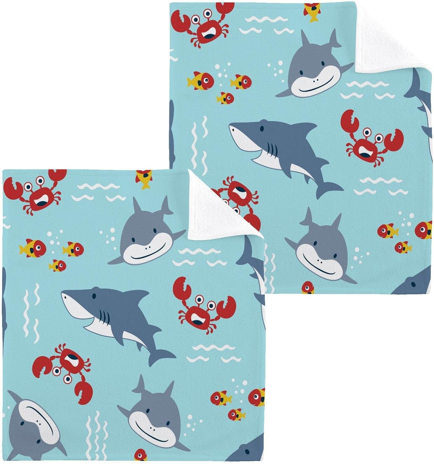 GZHJMY Sea Creature Sharks Wash Cloth Set of 2, 12 x 12 Inch Cotton ...