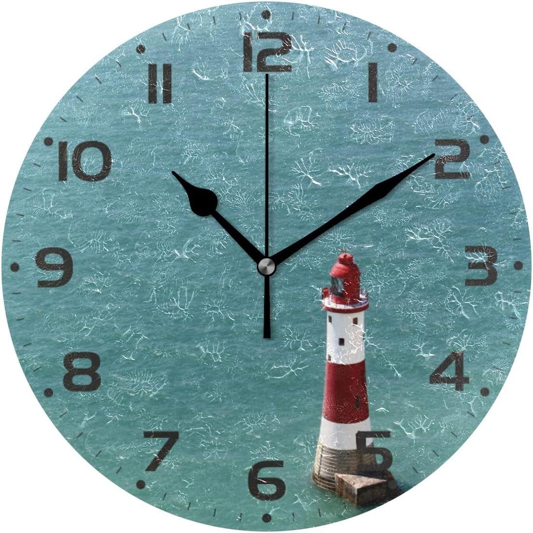 GZHJMY Sea Lighthouse Wall Clock, 10" Silent Non Ticking Round Clock ...