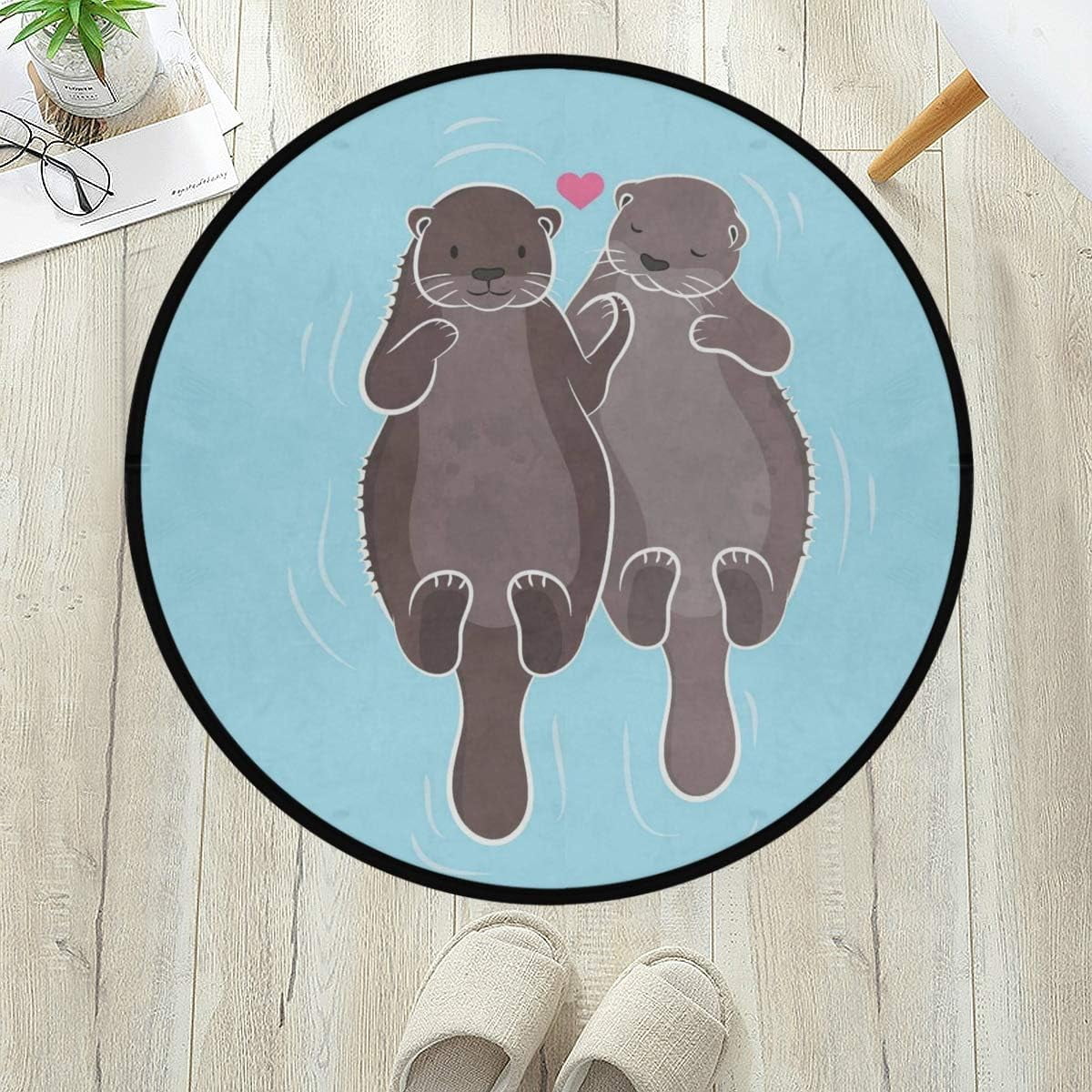 GZHJMY Sea Otter Anti Fatigue Round Area Rug, Sea Otter Non Slip ...