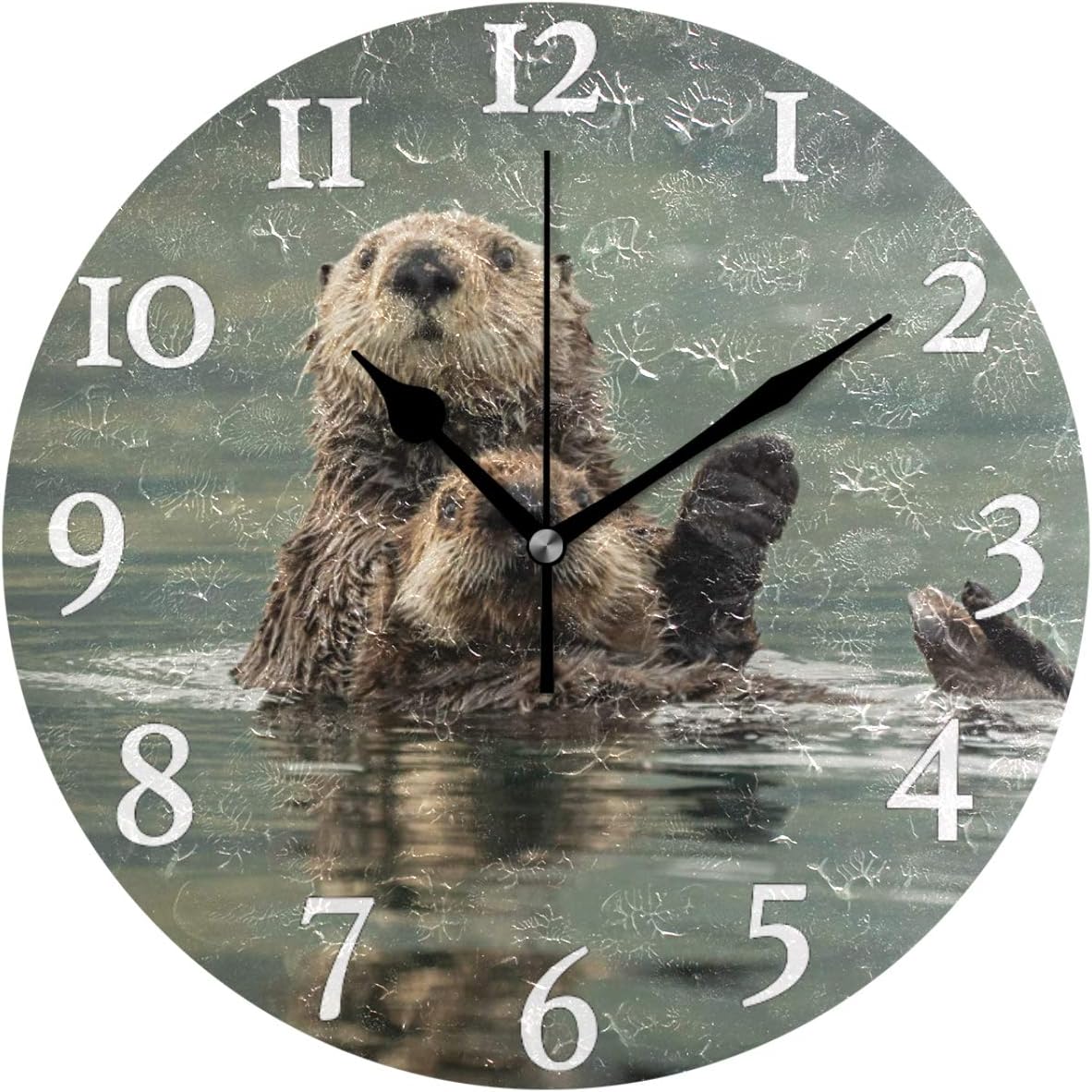 GZHJMY Sea Otters Round Wall Clock, Sea Otters Silent Non Ticking Wall ...