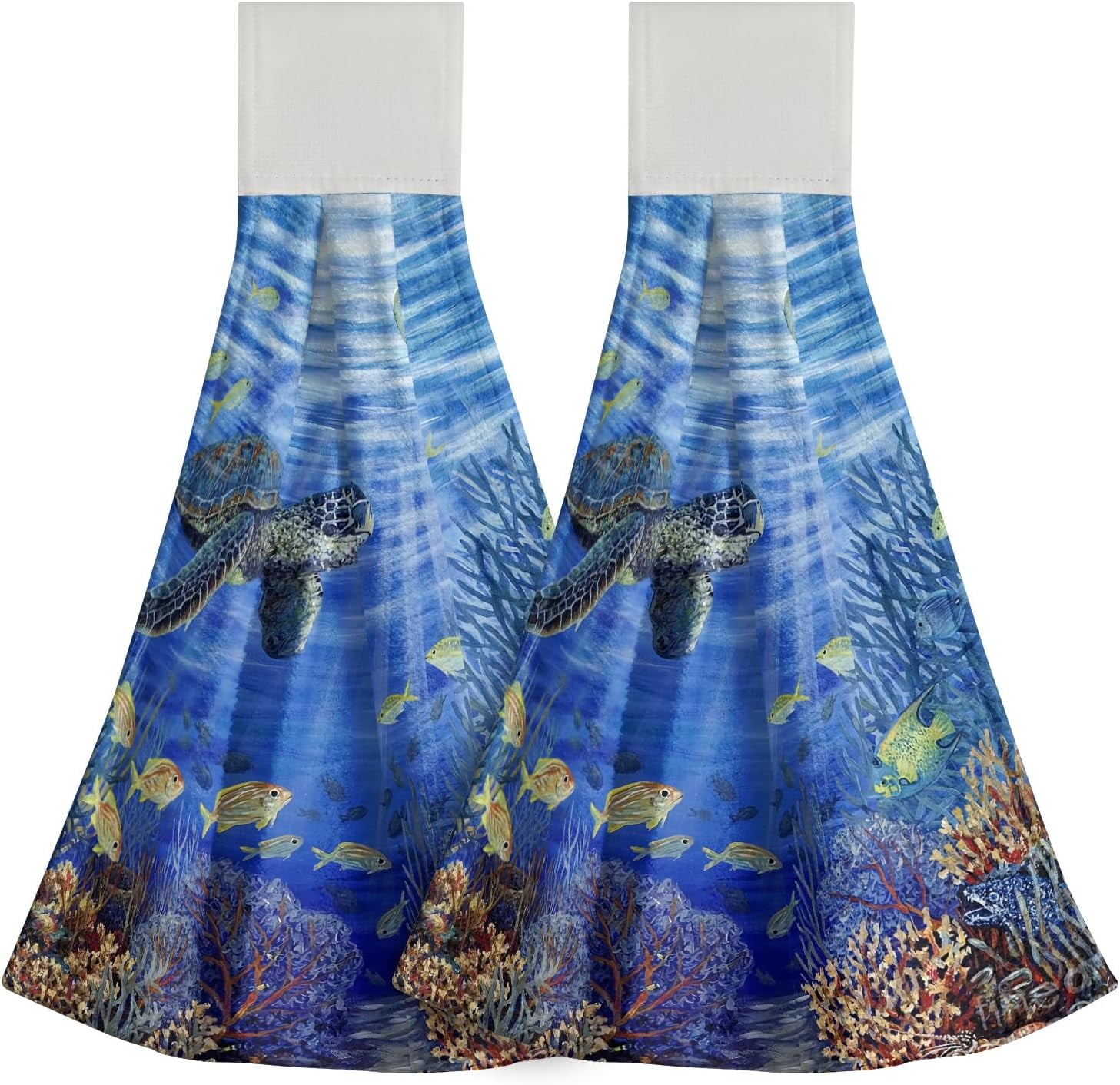 GZHJMY Sea Turtle Hand Towels 2 Pack Coral Reef Fishes Print Dish ...