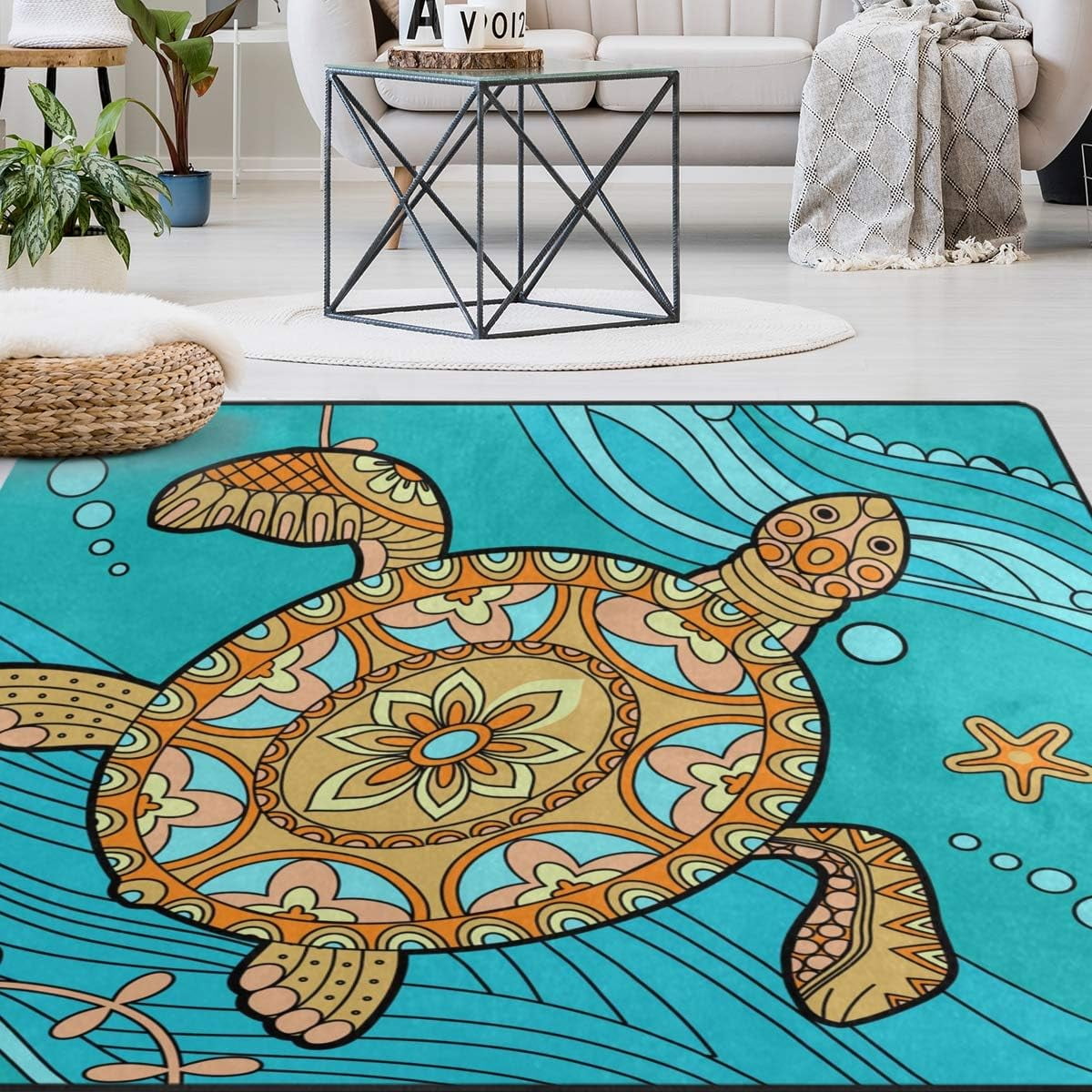 GZHJMY Sea Turtle Starfish Non Slip Area Rug for Living Dinning Room ...