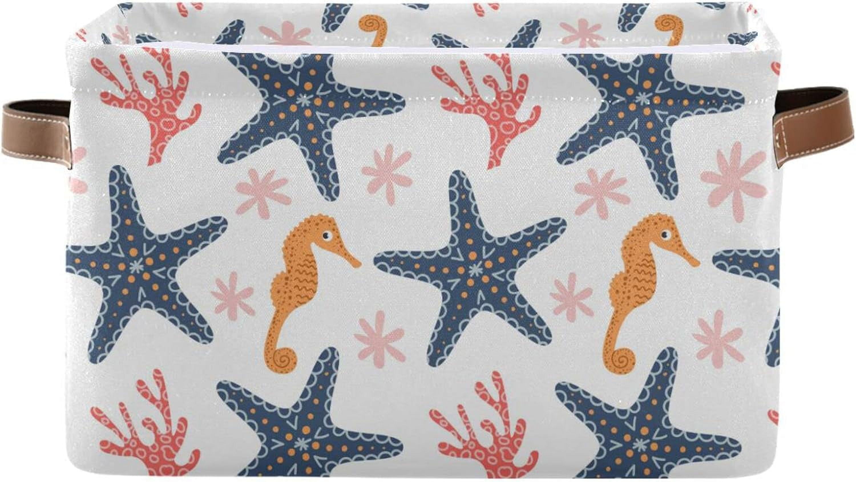 GZHJMY Seahorse Starfish Storage Basket with Handles Collapsible ...