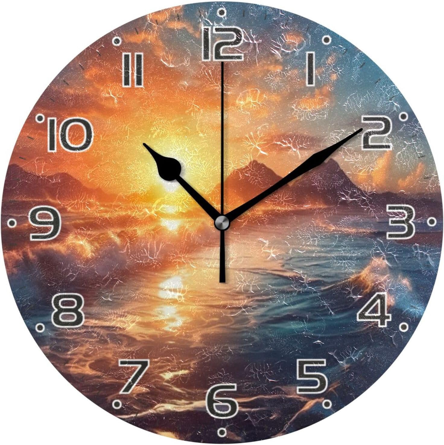GZHJMY Seaside Sunset Clock Silent Round Wall Clock Non Ticking Battery ...