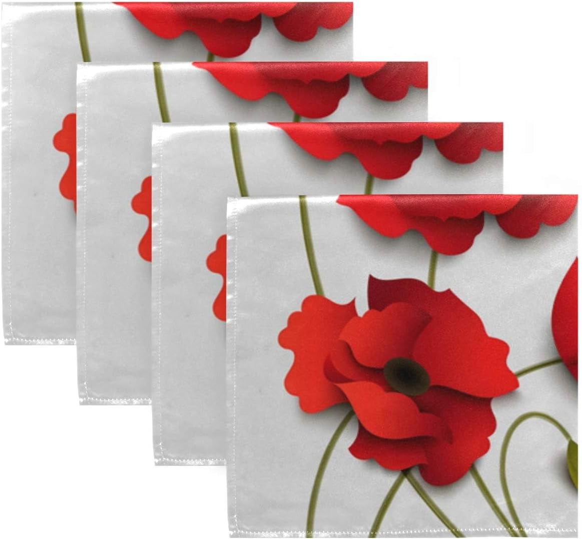 GZHJMY Set of 4 Pretty Red Poppy Flower Paper Design Floral Print On ...
