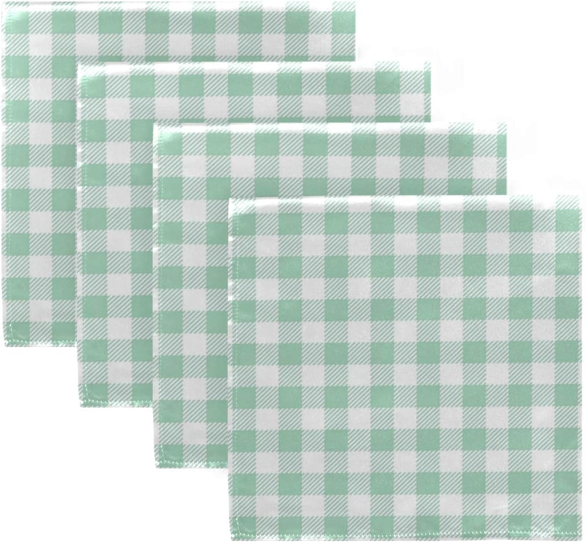 GZHJMY Set of 4 Retro Vintage Mint Green Checkered Gingham Plaid Tartan ...