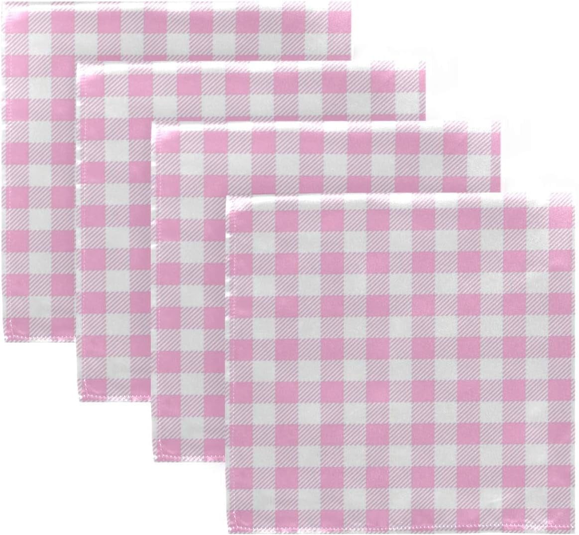 GZHJMY Set of 4 Retro Vintage Pink Checkered Gingham Plaid Tartan ...