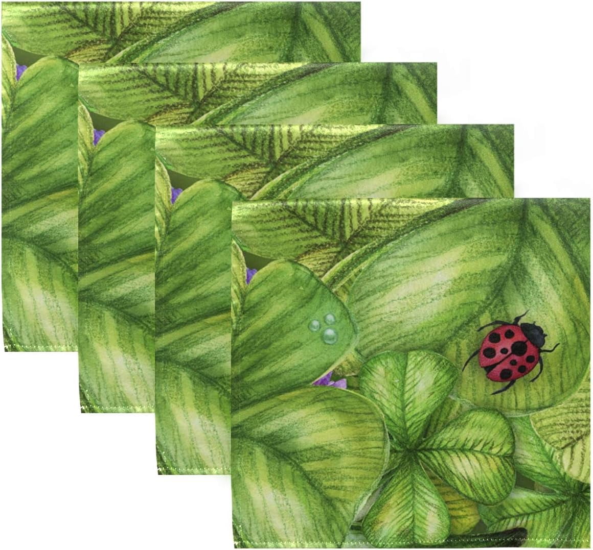 GZHJMY Set of 4 Watercolor Green Irish Shamrock Clover with Ladybug ...