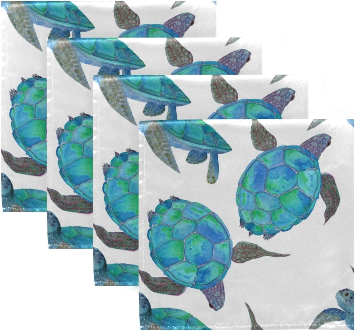 GZHJMY Set of 4 Watercolor Painting Sea Turtle Marine Ocean Animal Blue ...