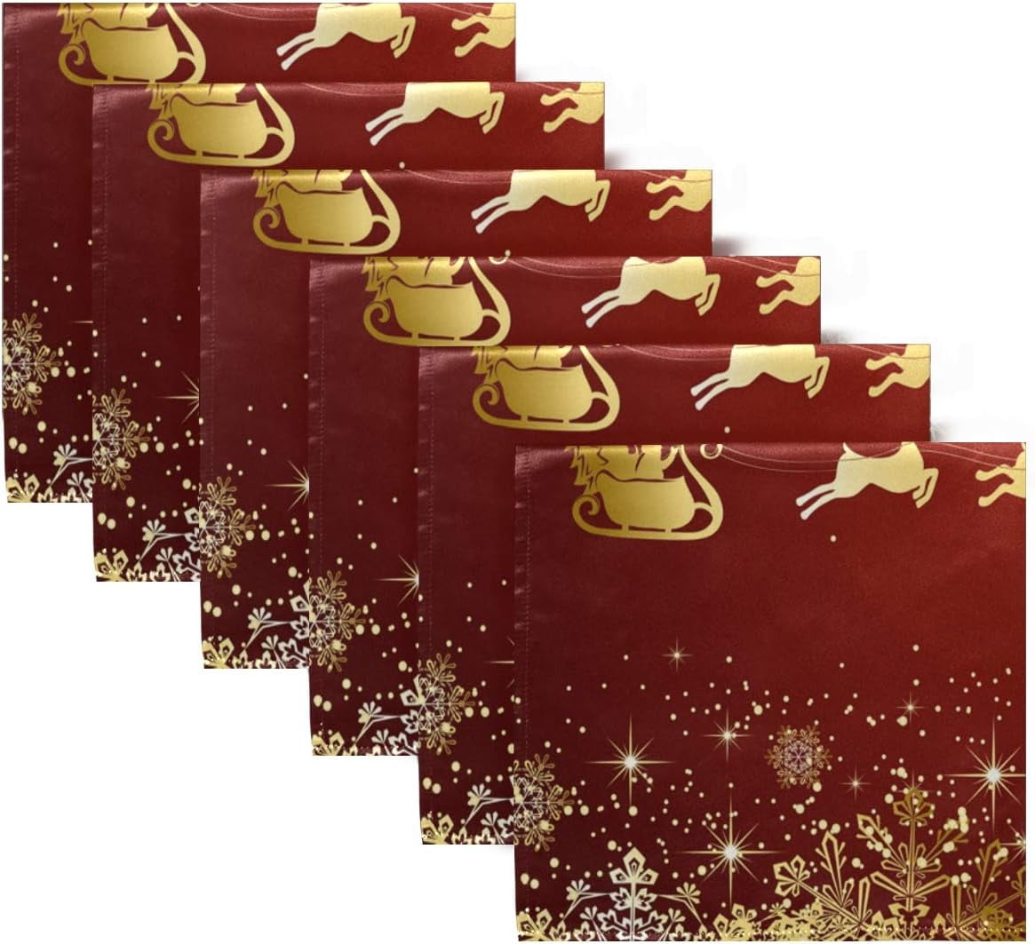 GZHJMY Set of 6 Golden Christmas Santa Sleigh Reindeer Flying Sparkling ...