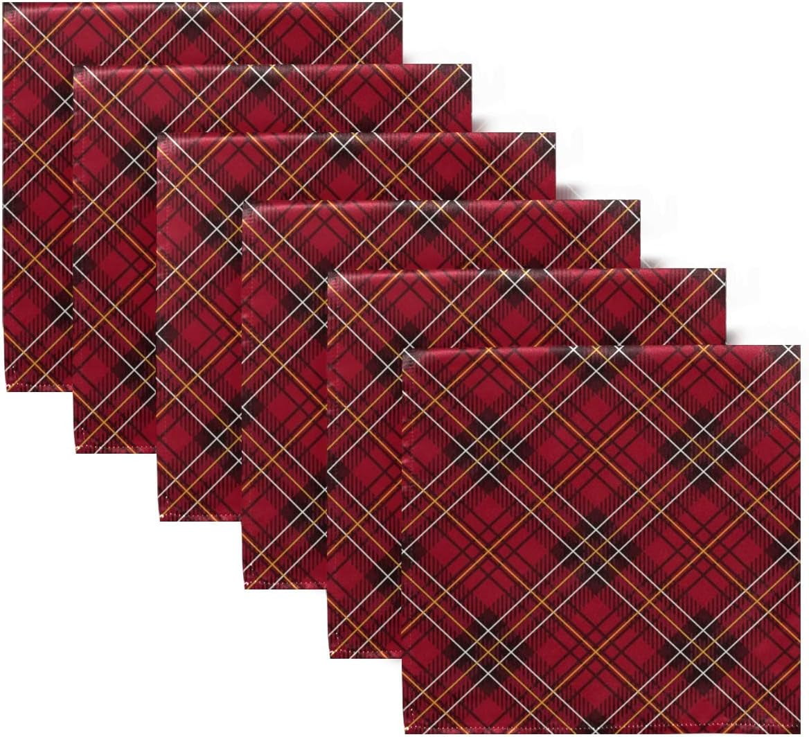 GZHJMY Set of 6 Red Checkered Gingham Tartan Plaid Check Cloth Napkins ...
