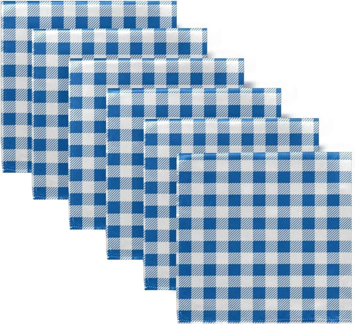 GZHJMY Set of 6 Retro Vintage Blue Checkered Gingham Plaid Tartan ...