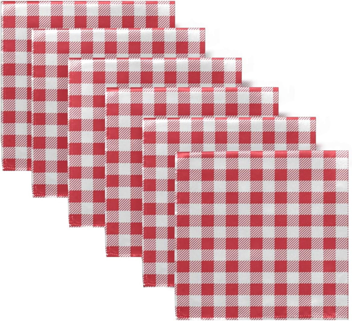 GZHJMY Set of 6 Retro Vintage Red Checkered Gingham Plaid Tartan ...