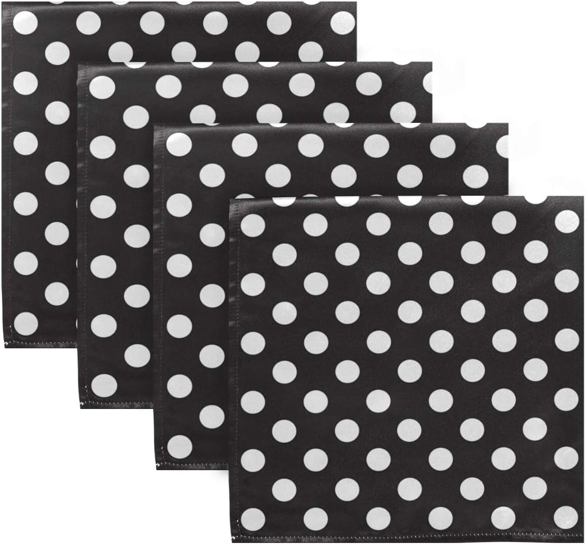 GZHJMY Set of 4 Retro Vintage Black Polka Dot Cloth Napkins Washable ...