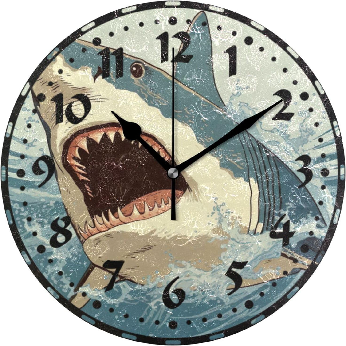 GZHJMY Shark with Teeth Wall Clock, PVC Silent Non Ticking 10 Inch ...