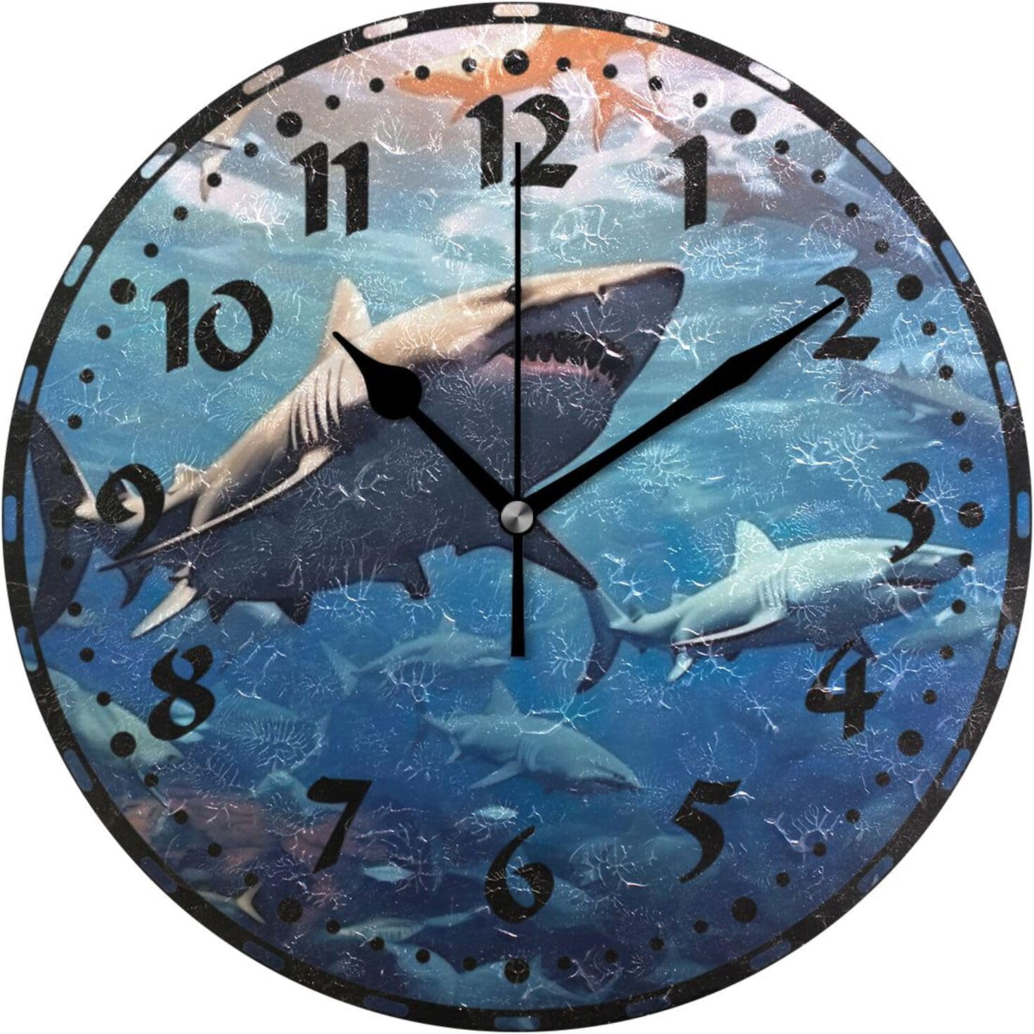 GZHJMY Sharks Pattern Wall Clock, Silent Non Ticking 10 Inch Battery ...