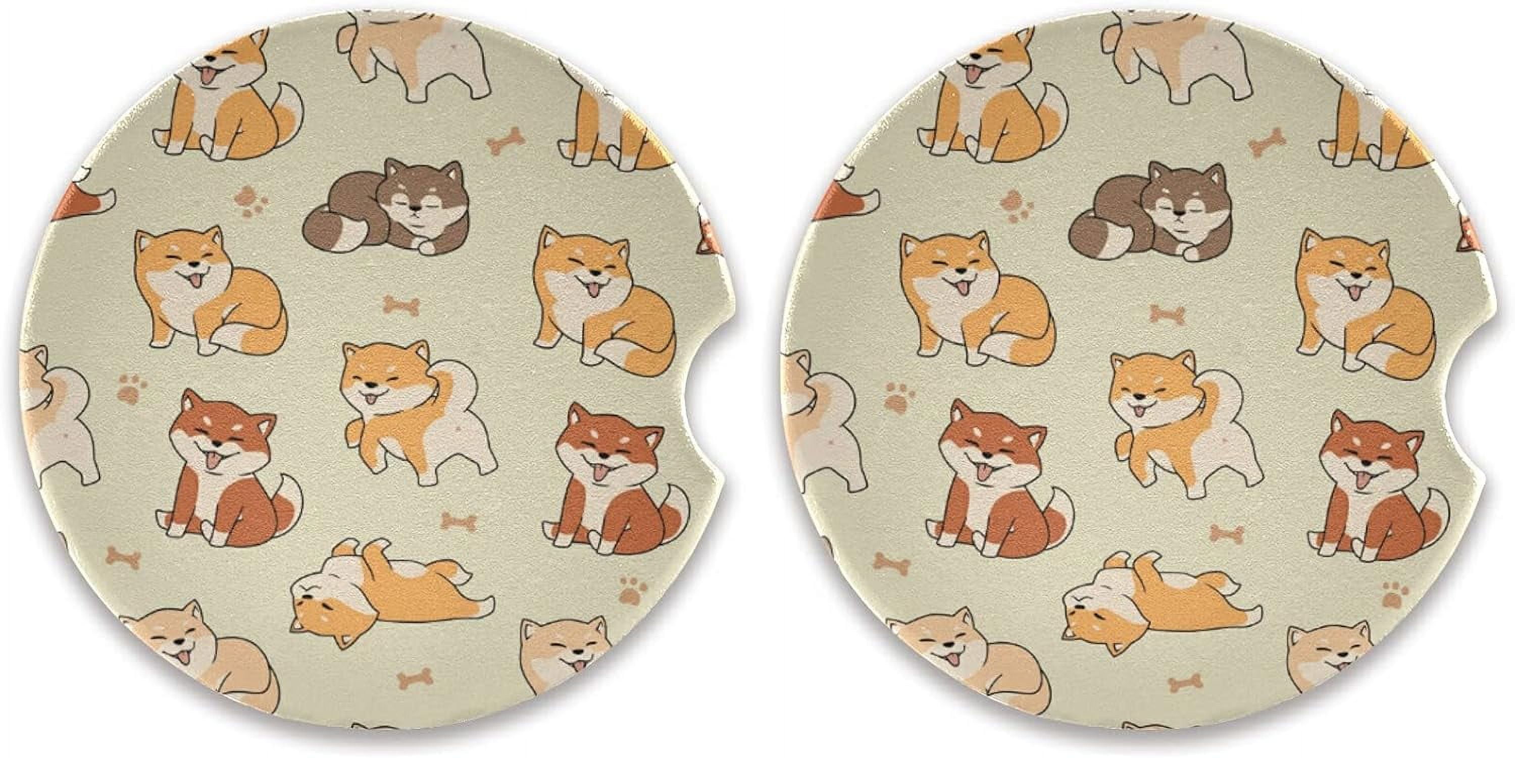 GZHJMY Shiba Inu car Coaster 2 Pieces, Absorbent Ceramic Cork Base car ...