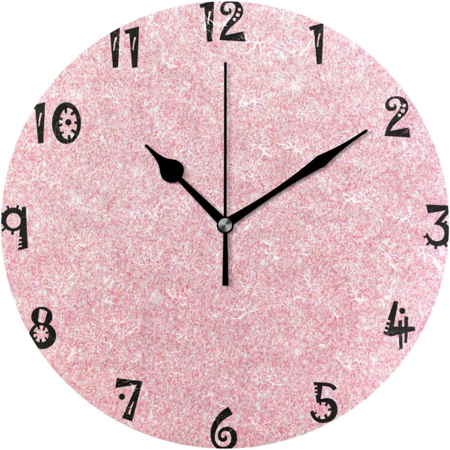 GZHJMY Shiny Light Pink Wall Clock,Silent Non Ticking 10 Inch Battery ...