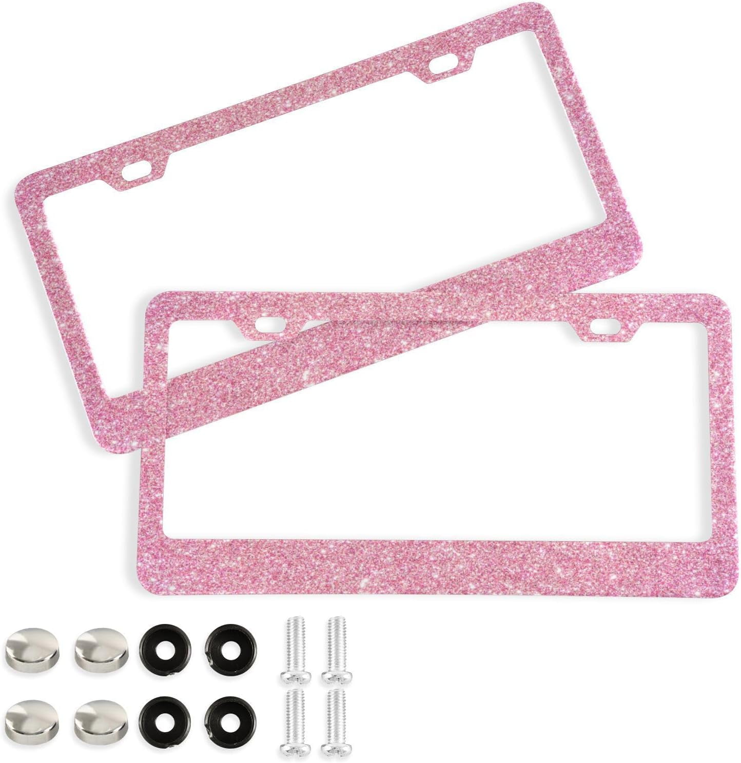GZHJMY Shiny Pink Car License Plate Frame, 2 Pack Aluminum License ...