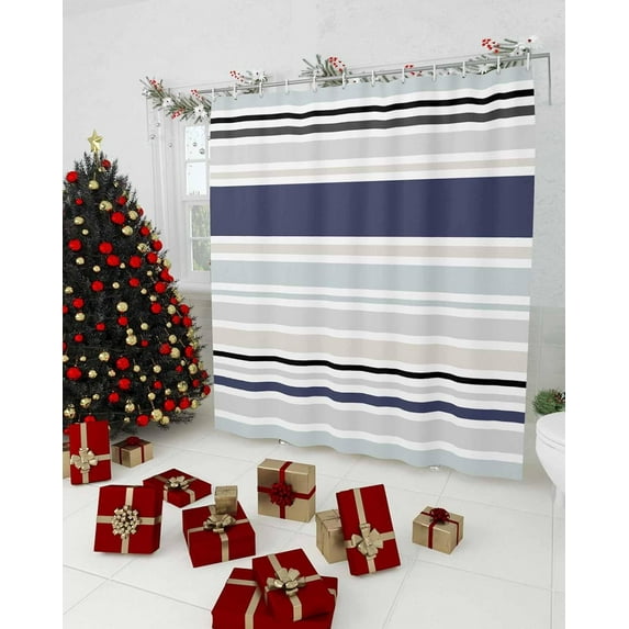 GZHJMY Shower Curtains for Bathroom, Navy Blue Striped Polyester ...