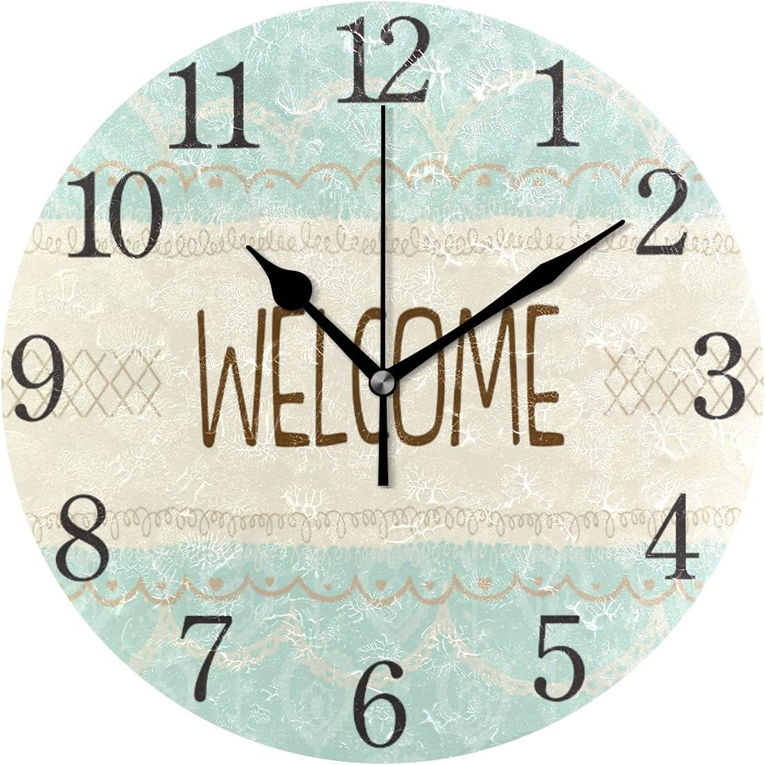 GZHJMY Silent Non Ticking Round Wall Clock, Cute Laces Welcome Home ...