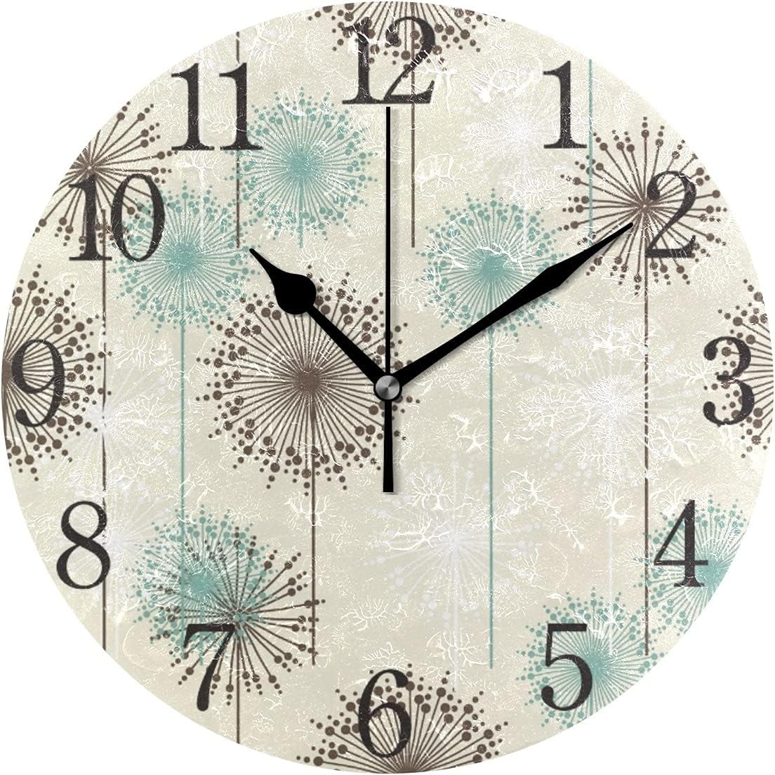 GZHJMY Silent Non Ticking Round Wall Clock, Flowers Dandelion Home ...