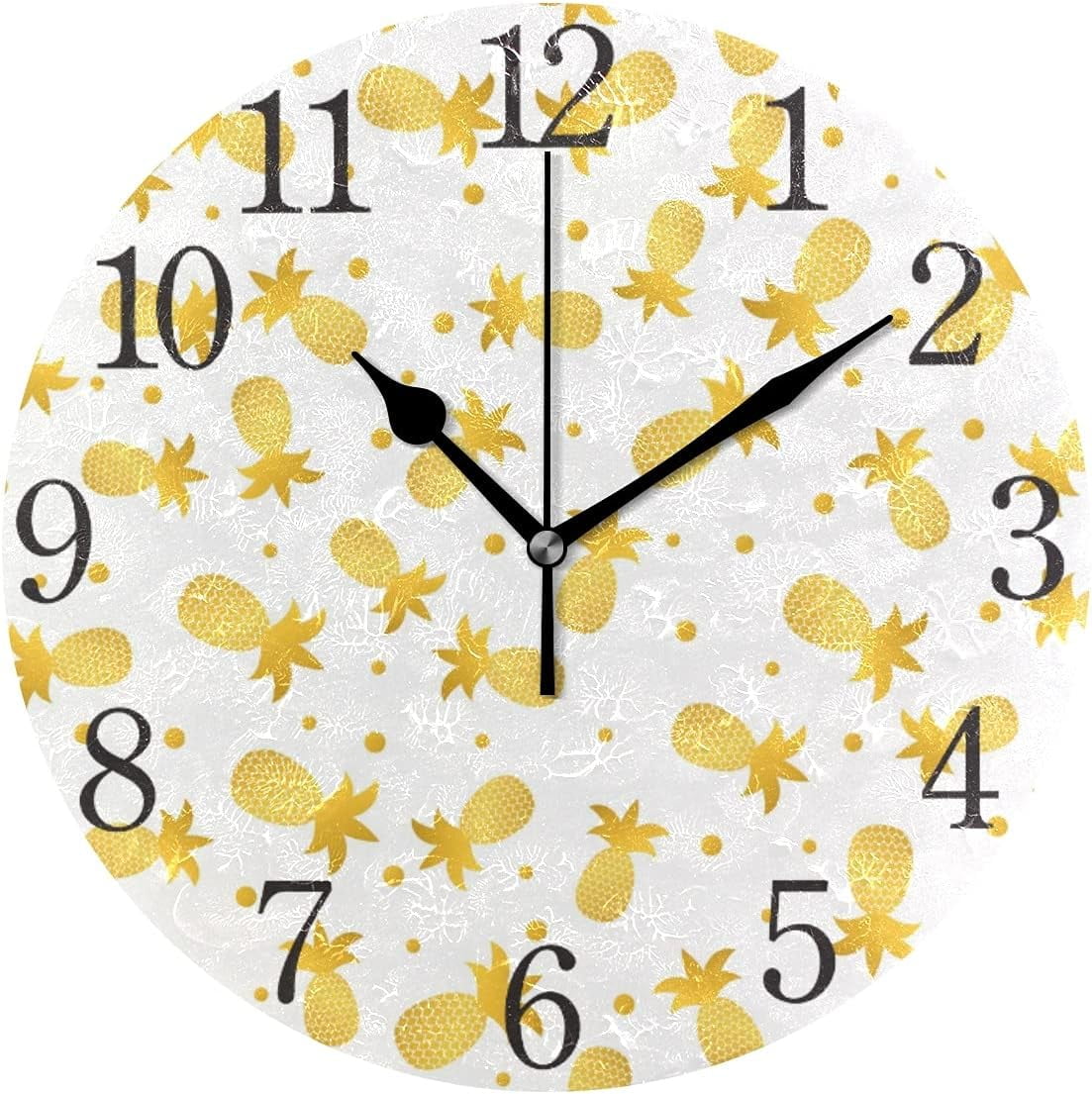 GZHJMY Silent Non Ticking Round Wall Clock, Gold Pineapple Home Decor ...