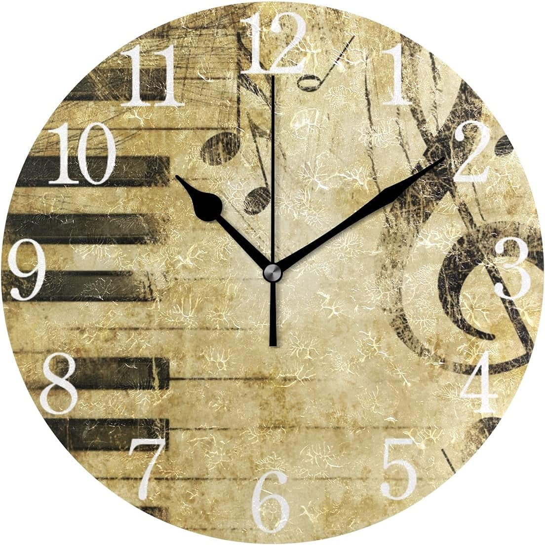 GZHJMY Silent Non Ticking Round Wall Clock, Grunge Music Note Home ...