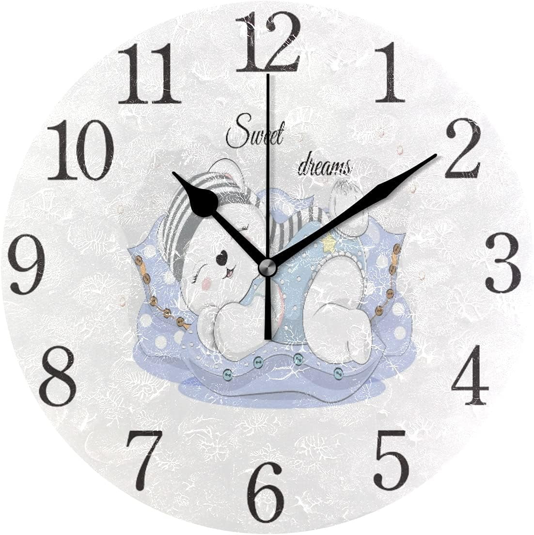 GZHJMY Silent Non Ticking Round Wall Clock, Sleepping Bear Home Decor ...