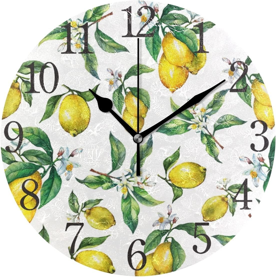 GZHJMY Silent Non Ticking Round Wall Clock, Tropical Lemon Citrus Fruit ...