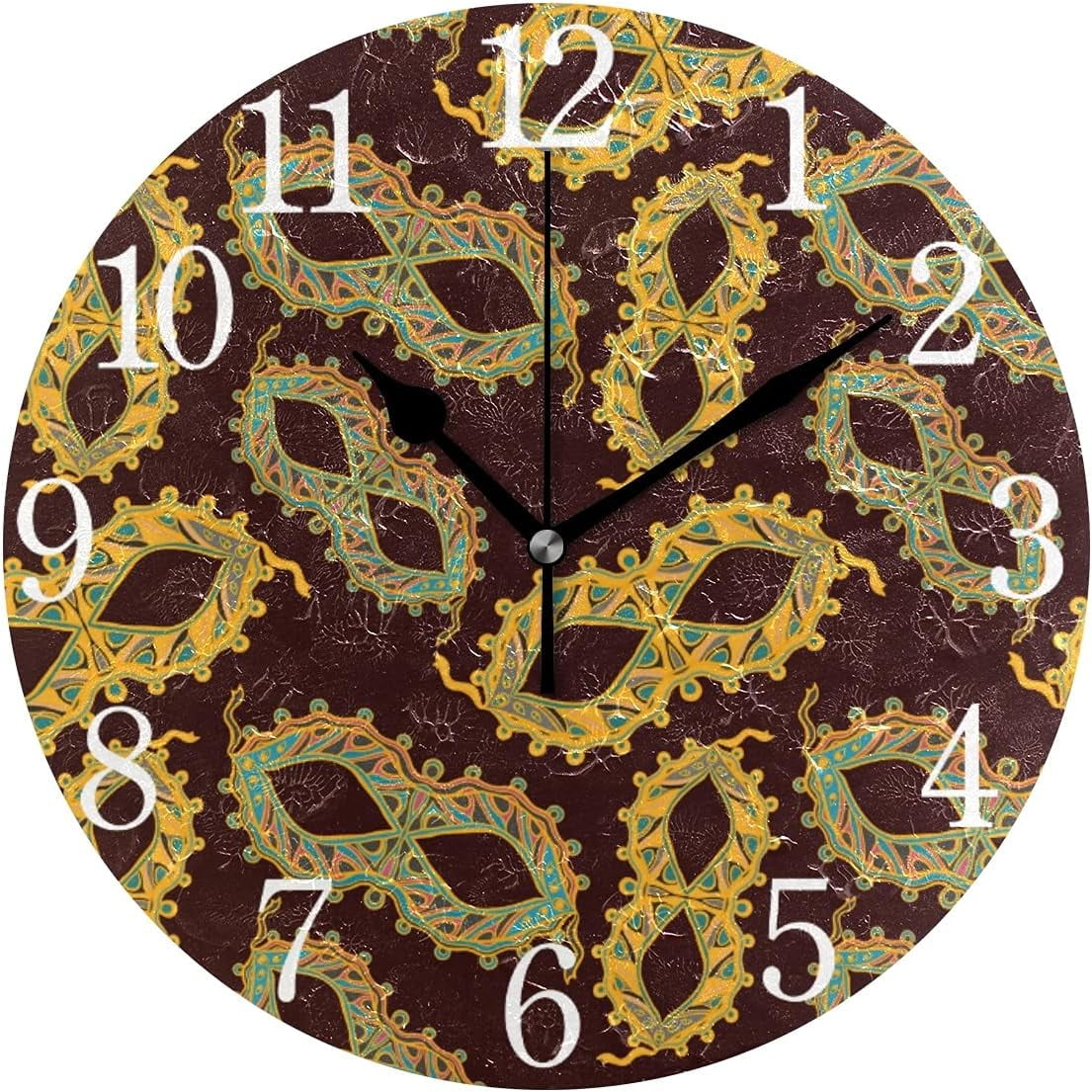 GZHJMY Silent Non Ticking Round Wall Clock, Venice Carnival Gold Home ...