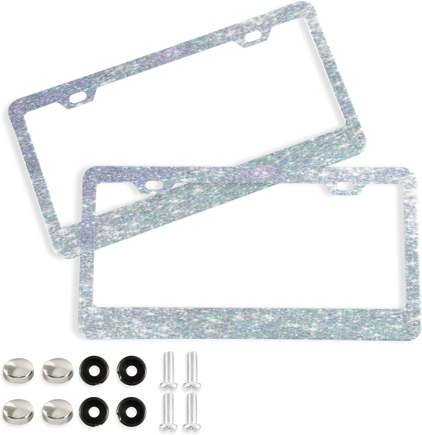 GZHJMY Silver Glitter License Plate Frames, License Plate Covers, 2 ...