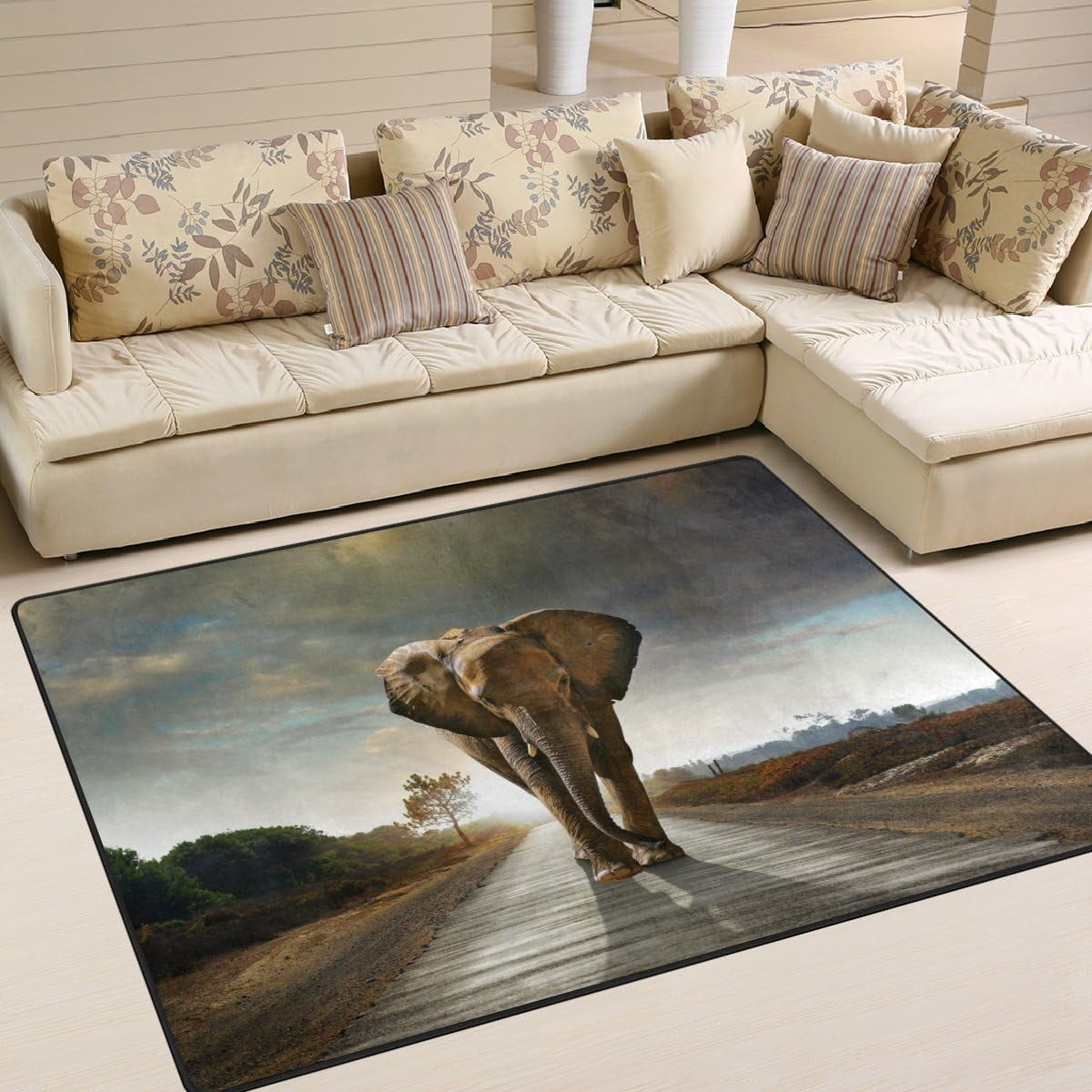 GZHJMY Single Elephant Walking Area Rug Living Room Rugs - 5'3" x4 ...