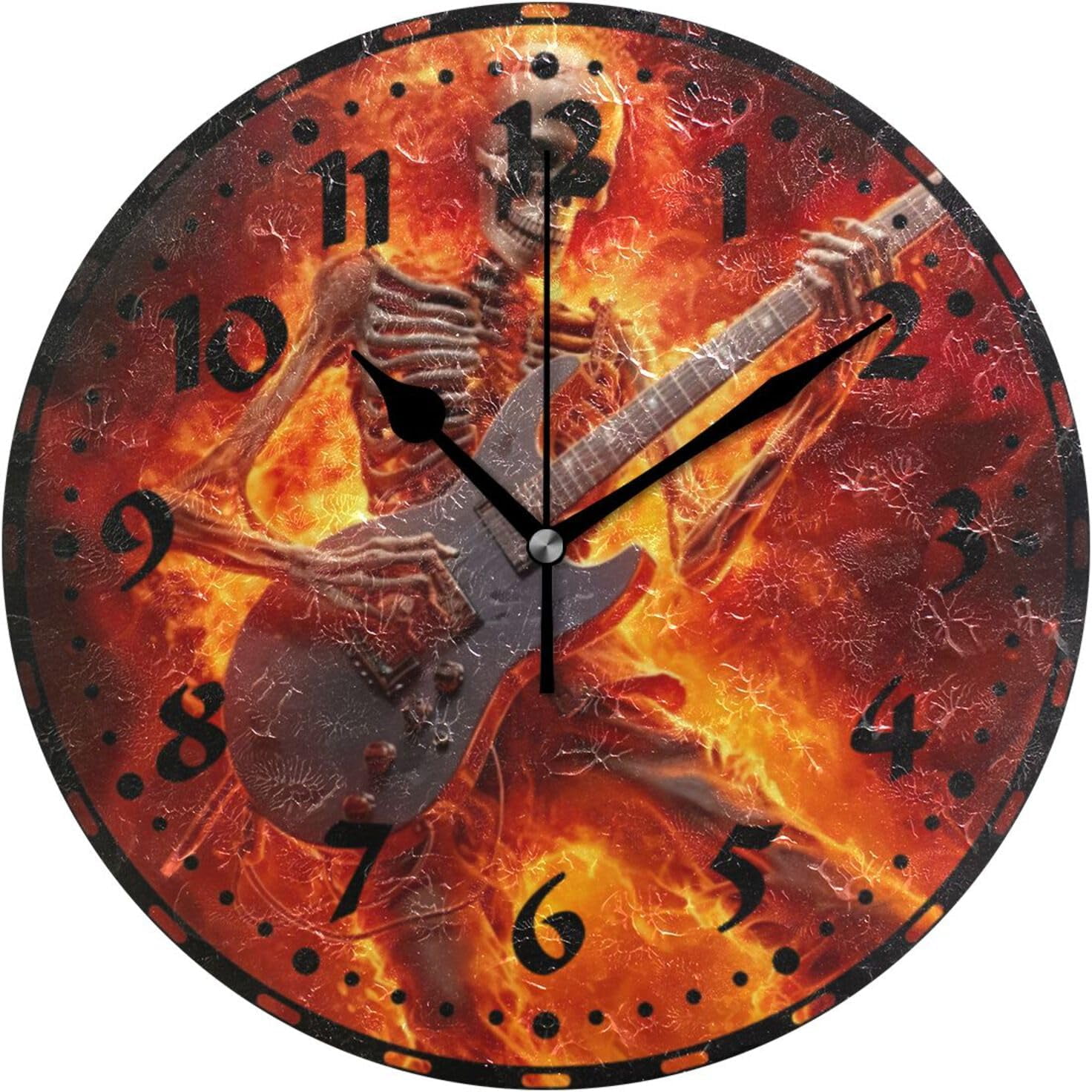GZHJMY Skeleton in Flames Wall Clock, Silent Non Ticking 10 Inch ...