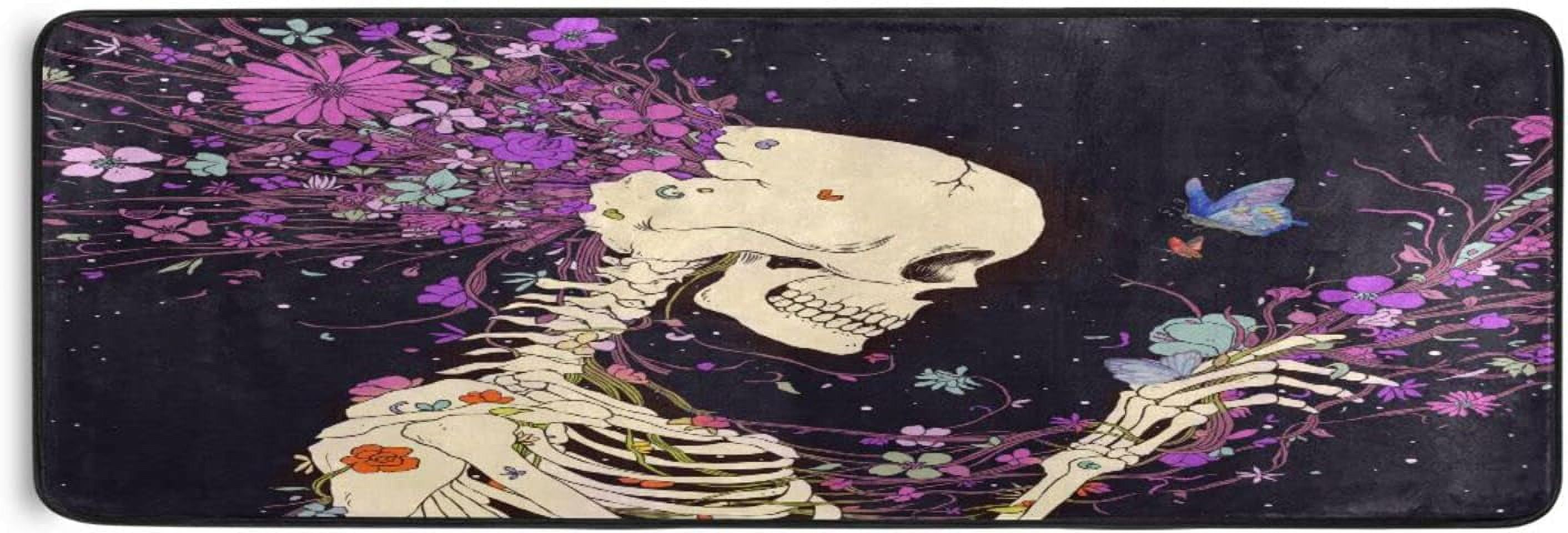 GZHJMY Skeleton with Flower Area Rug - 2' x 6' Washable Runner Rugs ...