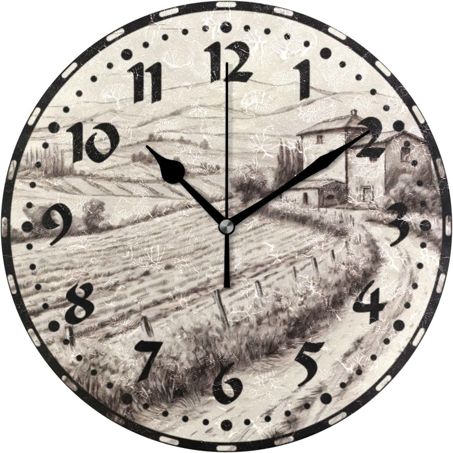 GZHJMY Sketch Italian Landscape Wall Clock, Silent Non Ticking 10 Inch ...