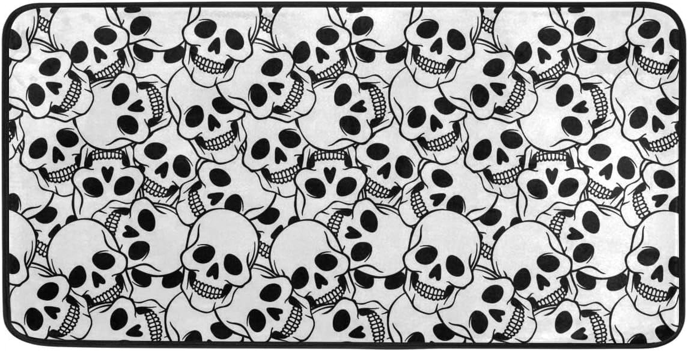GZHJMY Skull Anti Fatigue Kitchen Floor Mat, Black and White Skull Non ...