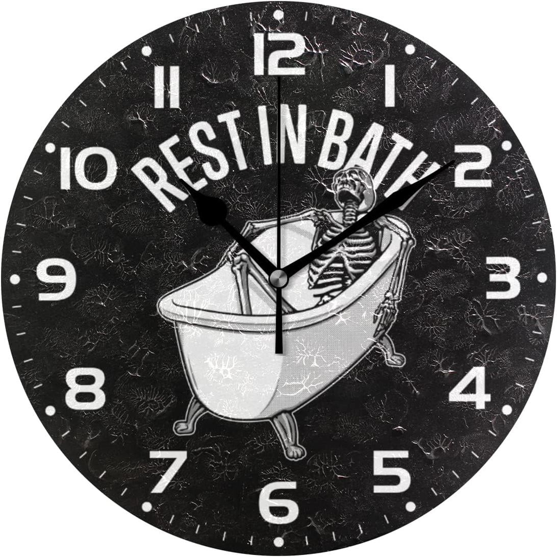 GZHJMY Skull Bathtub Wall Clock, 10" Silent Non Ticking Round Clock ...