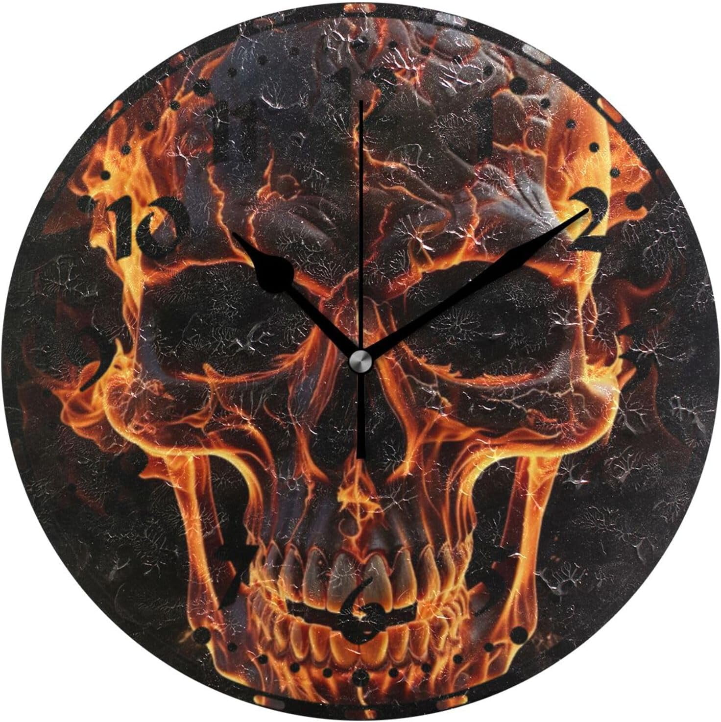 GZHJMY Skull with Flames Wall Clock, PVC Silent Non Ticking 10 Inch ...