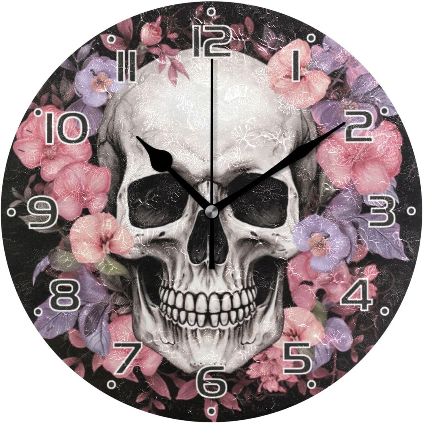 GZHJMY Skull with Flower Clock Silent Round Wall Clock Non Ticking ...