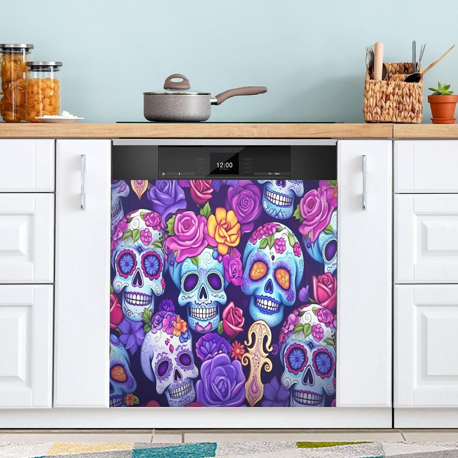GZHJMY Skull Flower Dishwasher Magnet Cover Dishwasher Front Door Cover ...