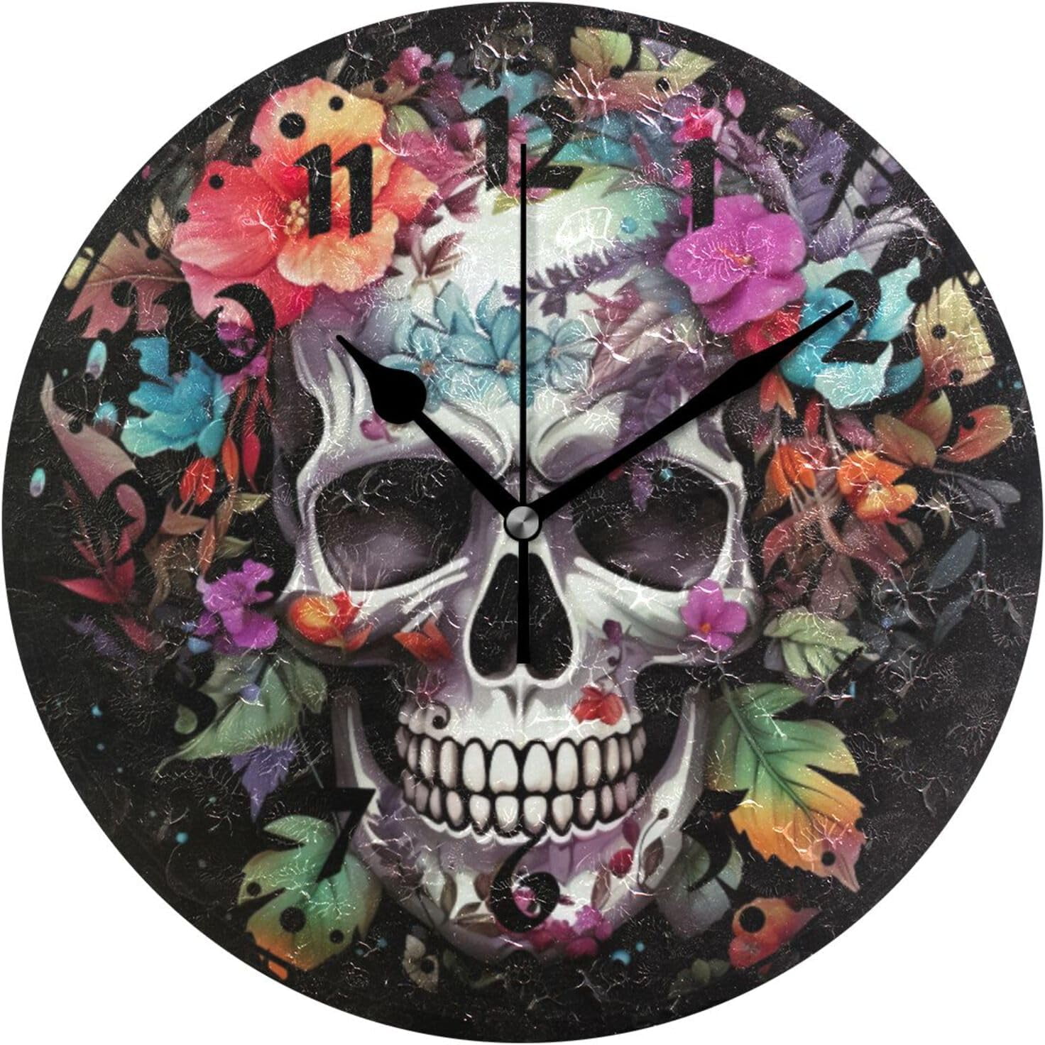 GZHJMY Skull with Flower Wall Clock, PVC Silent Non Ticking 10 Inch ...